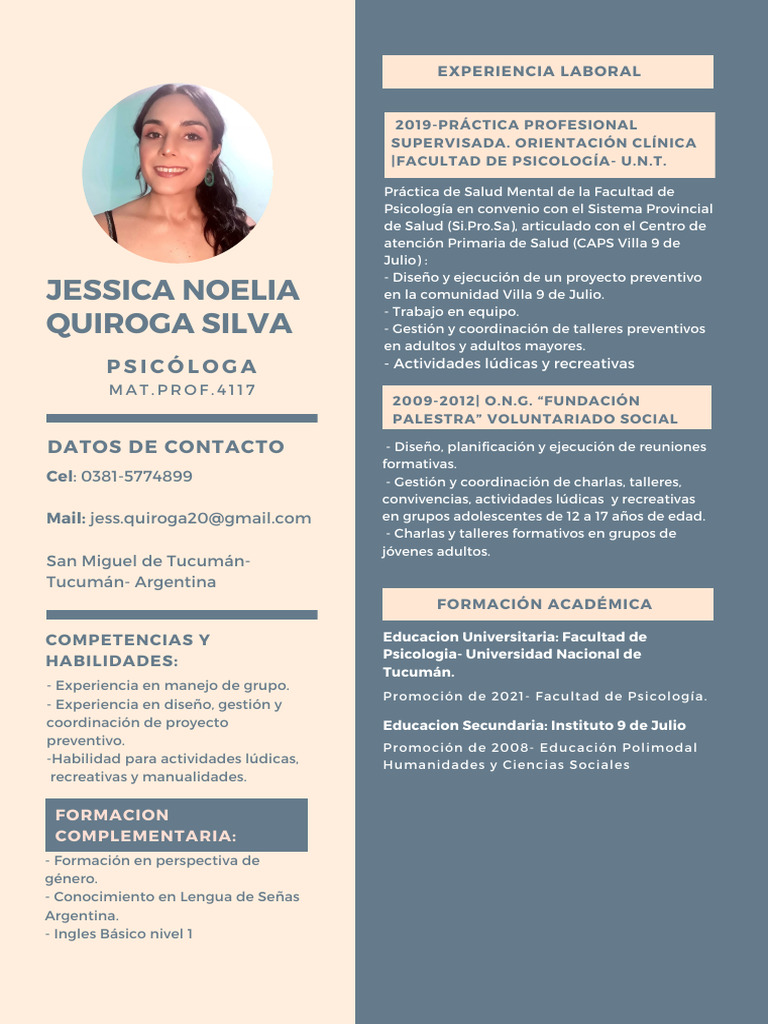 CV Jessica Noelia Quiroga Silva | PDF | Sicología | Ciencias del ...