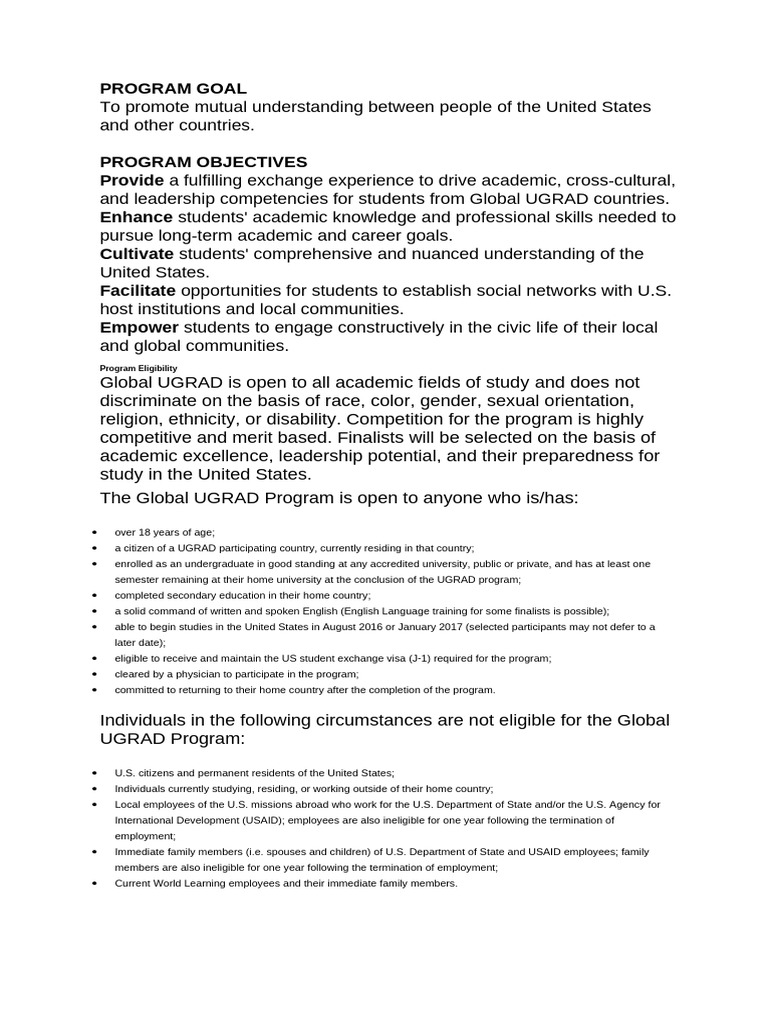 PROGRAM GOAL | PDF | United States Department Of State