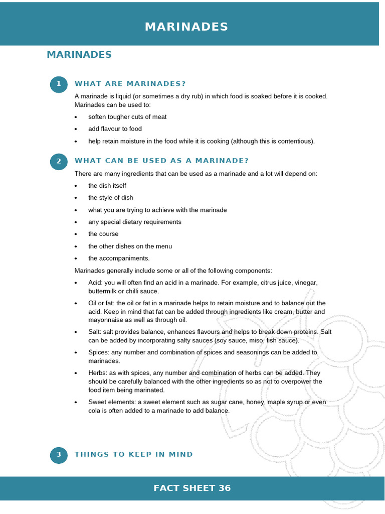 Fact Sheet 36 - Marinades | PDF | Marination | Sauce