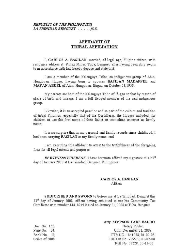 Affidavit of Tribal Affiliation | PDF