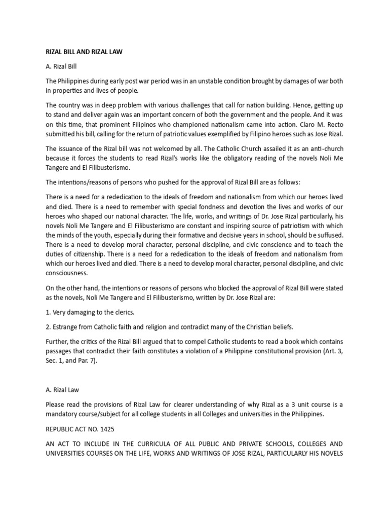 Rizal Bill and Rizal Law | PDF