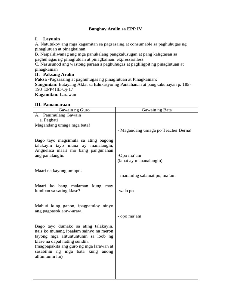 Banghay Aralin Sa EPP IV | PDF