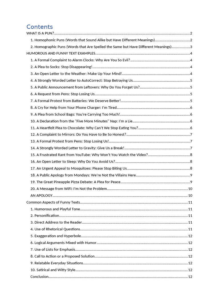 Understanding Puns and Humor Examples | PDF