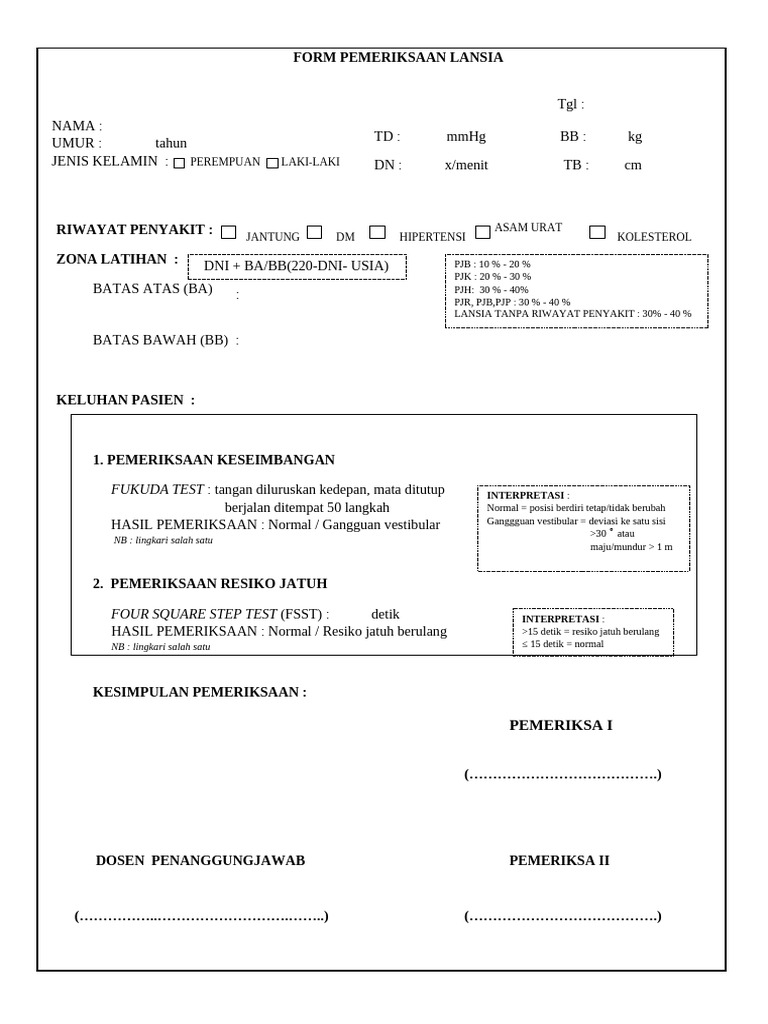 Form Pemeriksaan Lansia | PDF