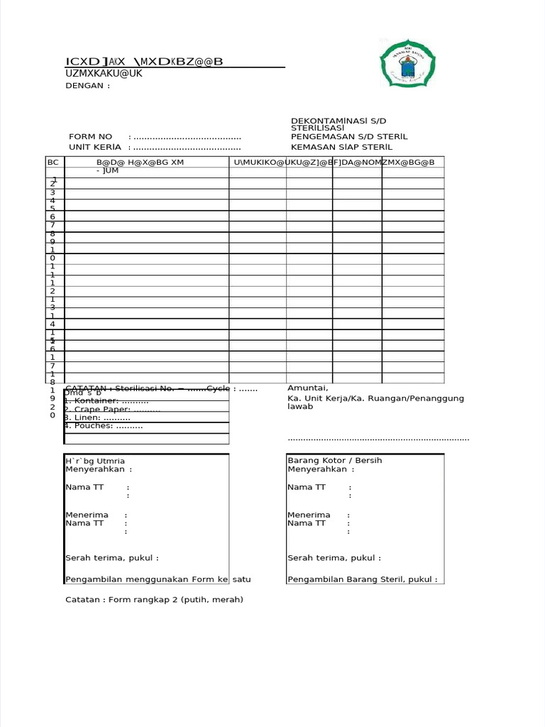 PDF CSSD Form Permintaan Sterilisasi | PDF