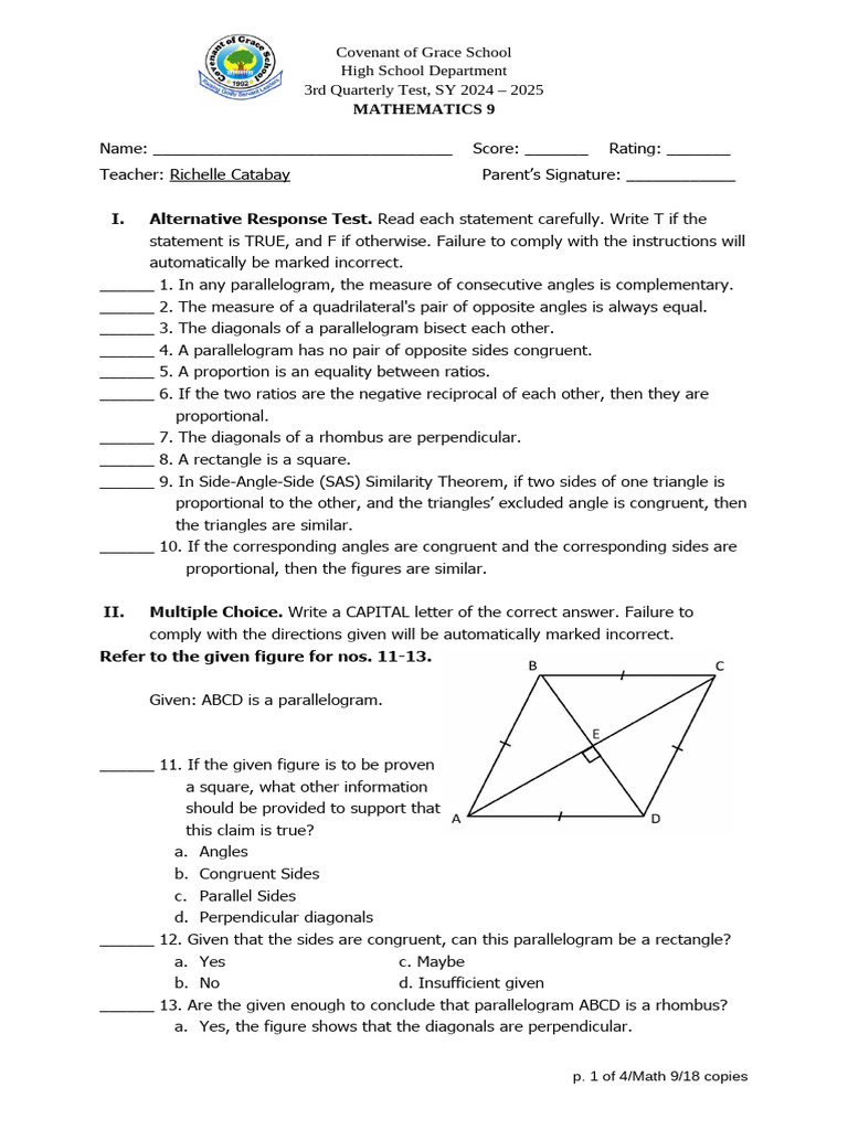 Q3 MATH 9 | PDF | Rectangle | Triangle