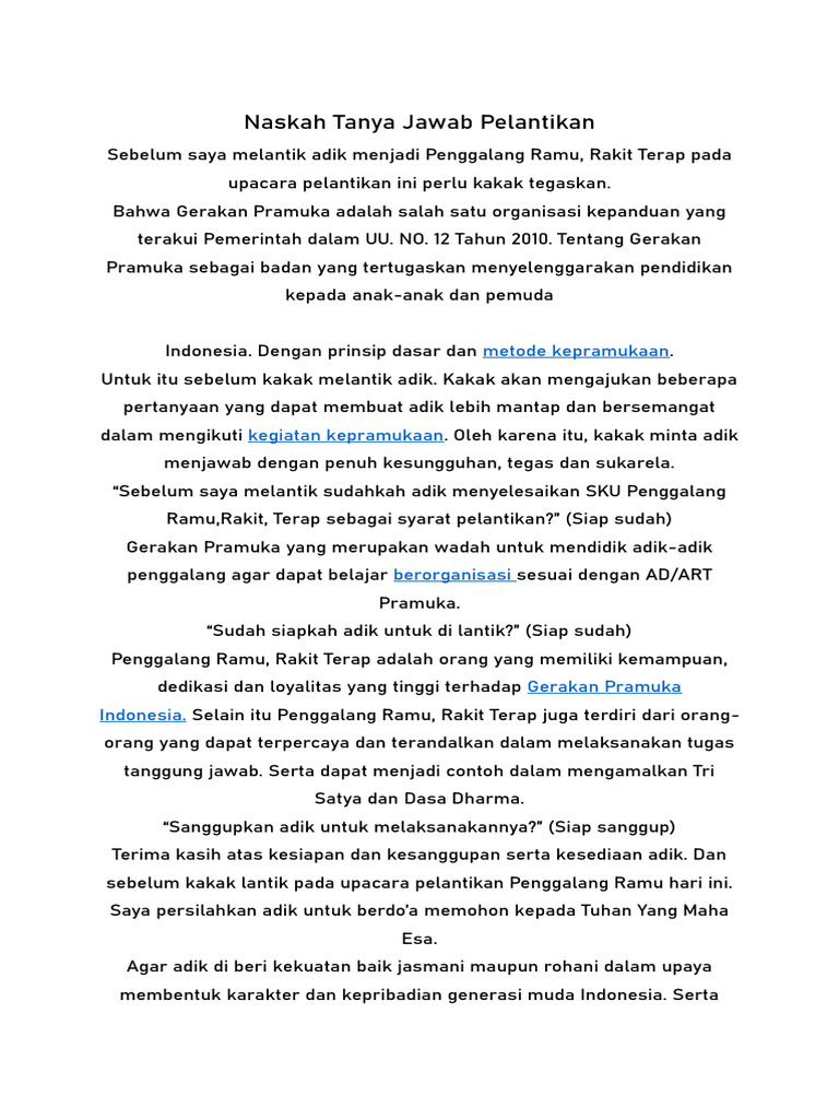 NASKAH PELANTIKAN PENGGALANG RAMU RAKIT DAN TERAP | PDF