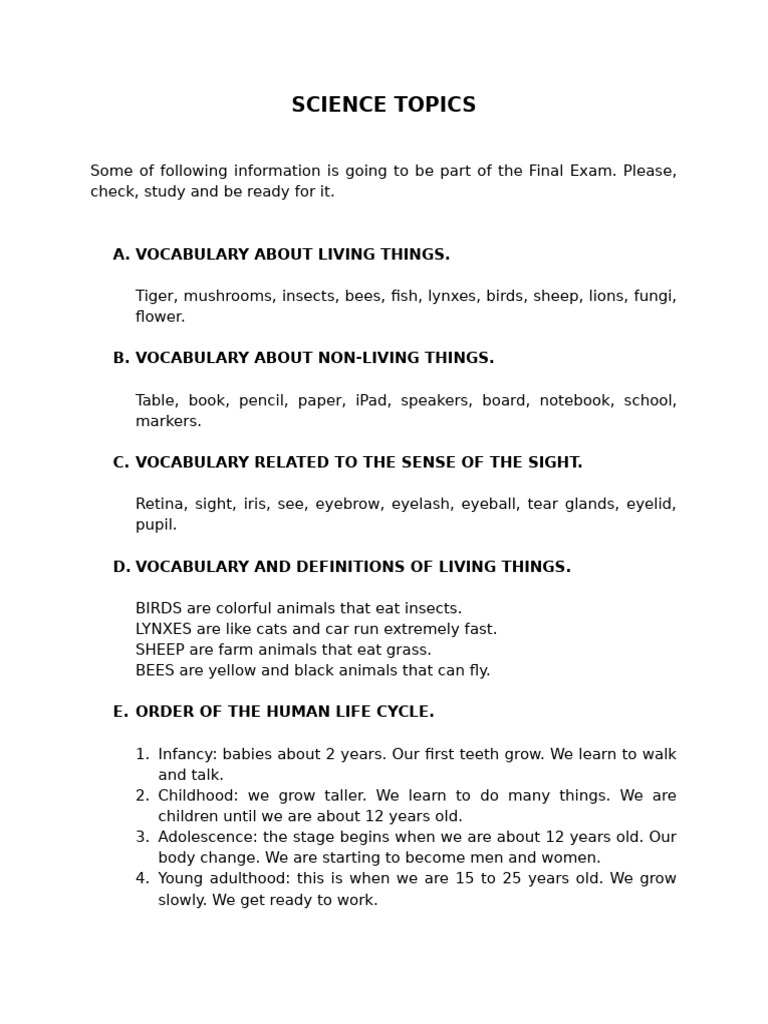 Key Science Vocabulary and Concepts | PDF | Foods | Insects