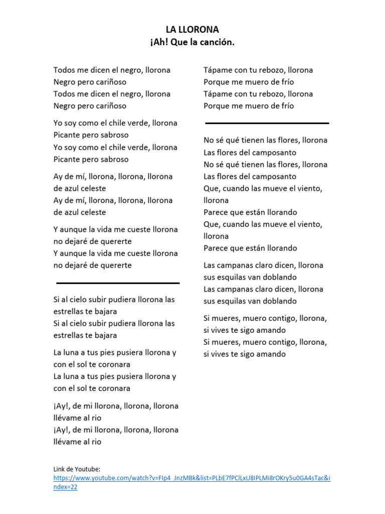 La Llorona Version Ah Que La Cancion | PDF