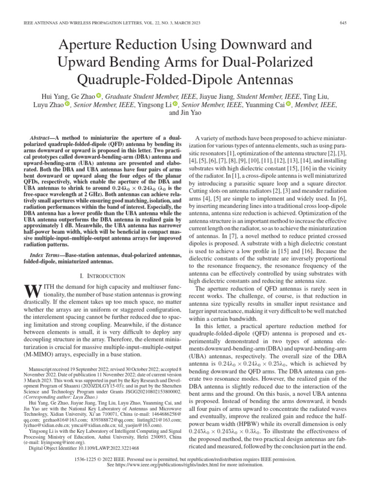 Aperture Reduction Using Downward and Upward Bending Arms For Dual ...