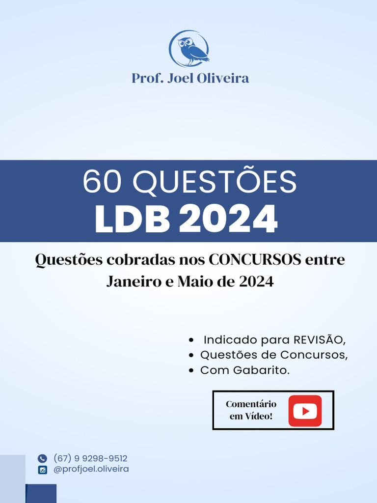 LDB 60 Questoes Mais Cobradas Janeiro A Maio de 2024 | PDF | Pedagogia | Pré-escola