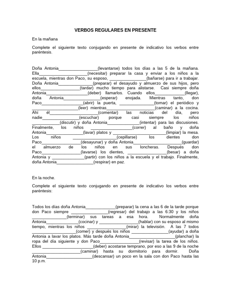 Verbos Regulares en Presente | PDF