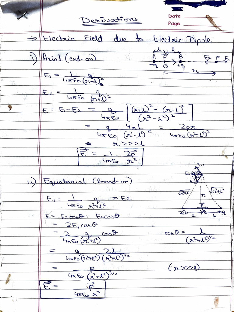 Derivations and Formulae Class 12 Physics | PDF