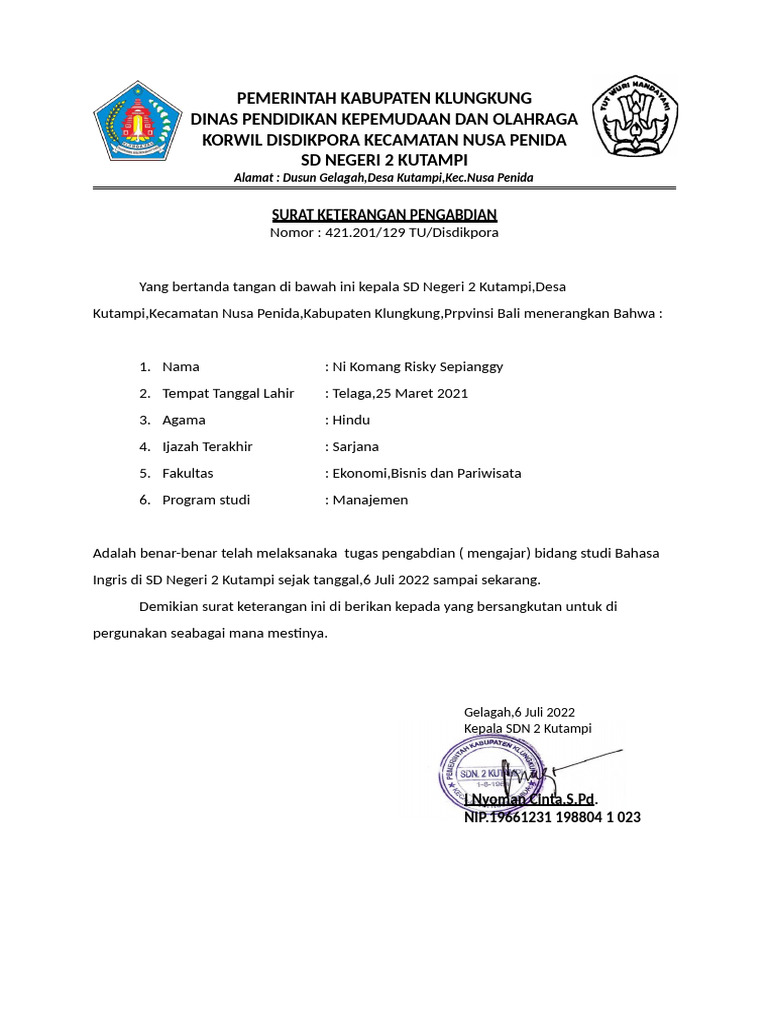 Surat Keterangan Pengabdian | PDF