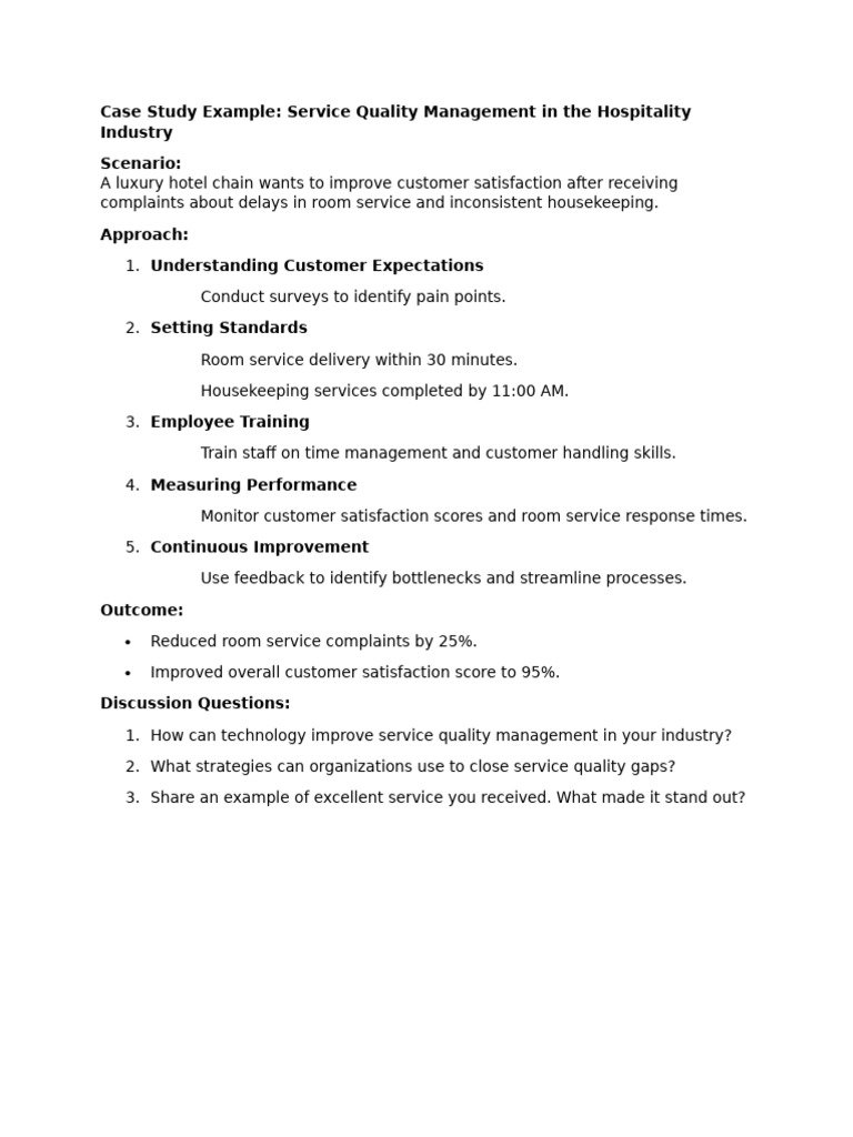 Case Study Example Service Qauality | PDF