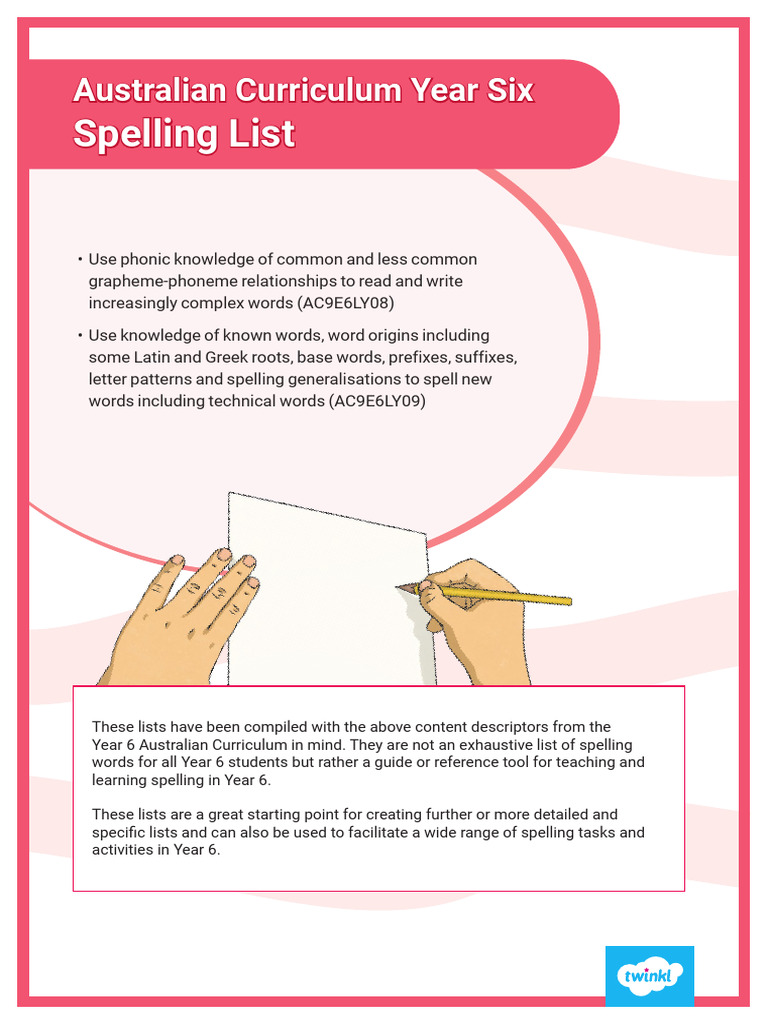 Au L 2550440 Australian Curriculum Year Six Spelling List - Ver - 2 | PDF