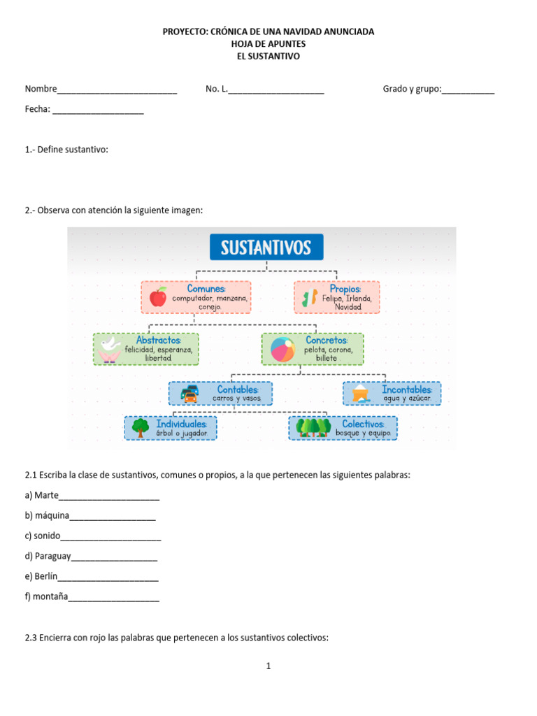 Sustantivos en la Navidad: Ejercicios | PDF