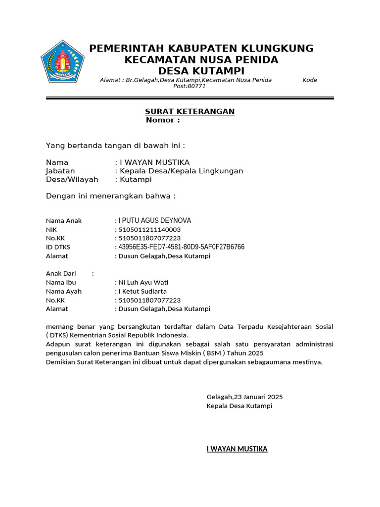 Surat Keterangan Desa 2025 | PDF