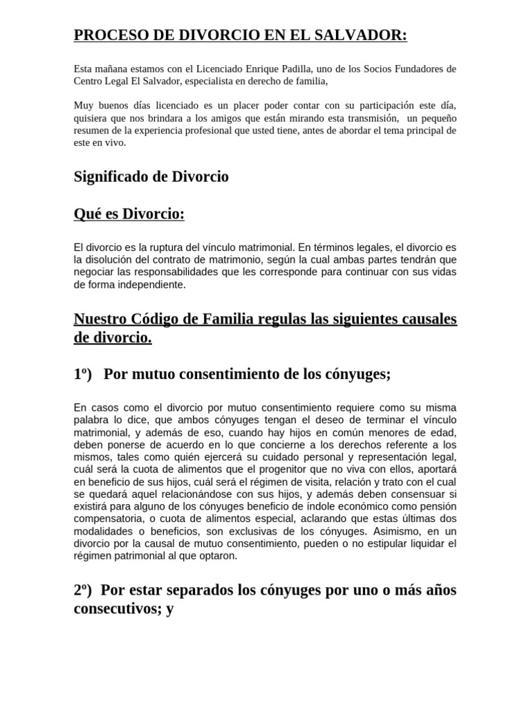 Proceso de Divorcio en El Salvador para Facebook Like | PDF | Divorcio | Matrimonio
