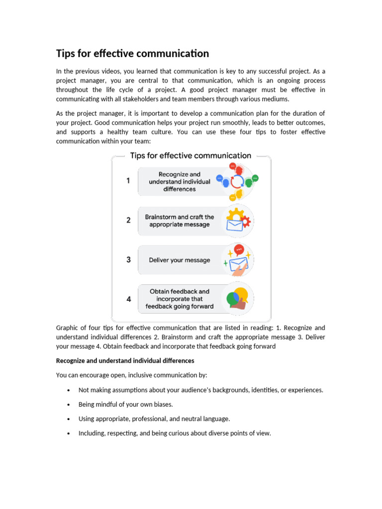 Project Manager Communication Tips | PDF | Communication | Information
