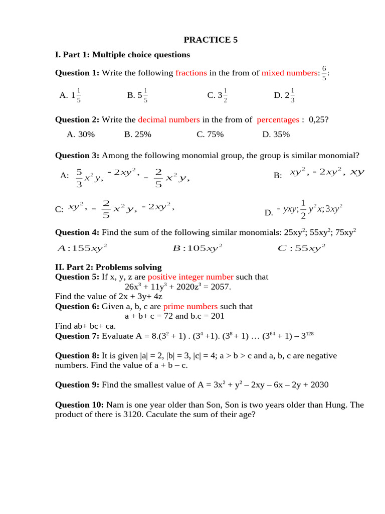 Practice 5 | PDF | Numbers | Number Theory