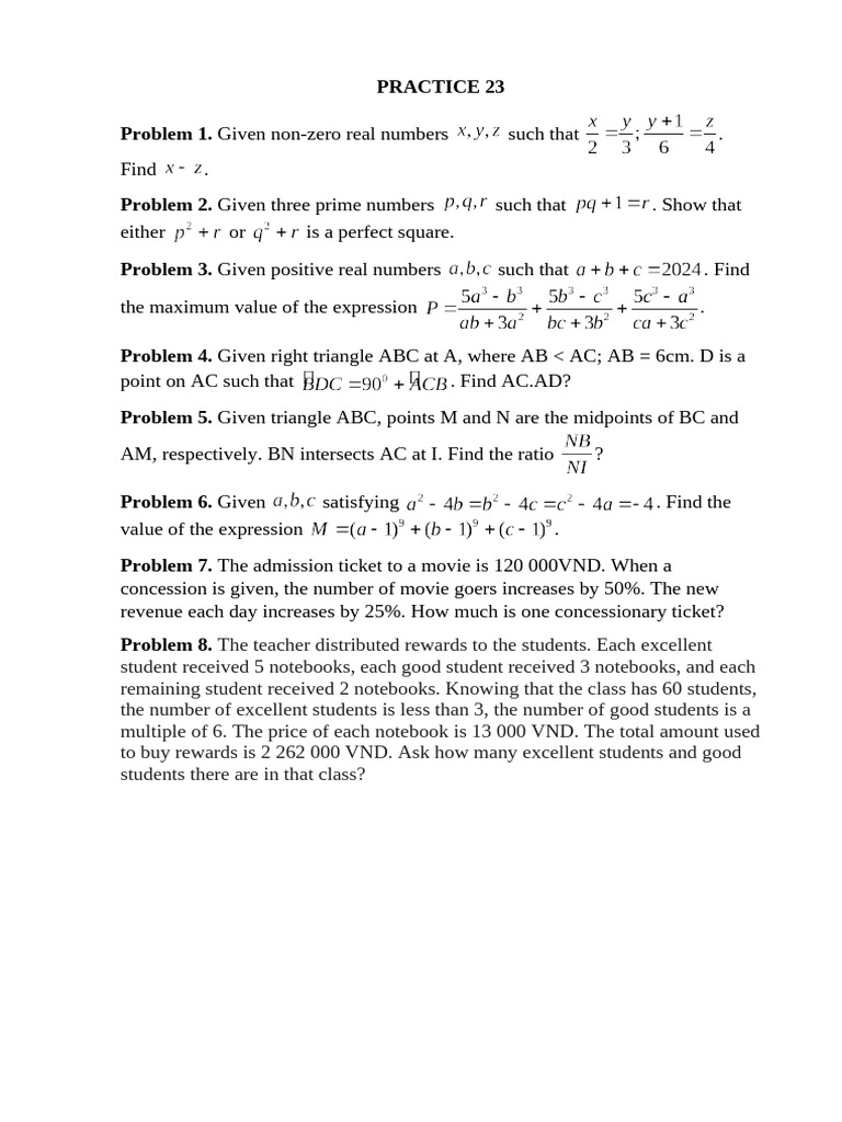 Practice 23 | PDF | Elementary Mathematics | Mathematical Concepts