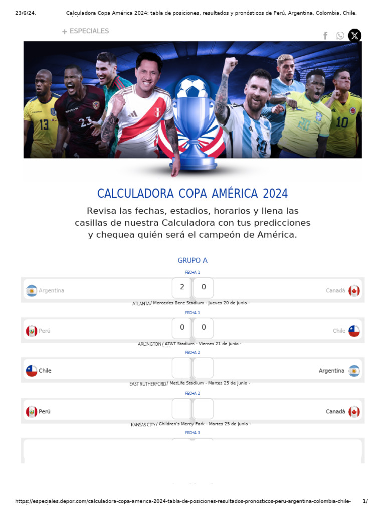 Calculadora Copa América 2024: Pronósticos y Resultados | PDF ...