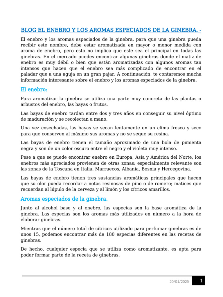 Blog El Enebro y Los Aromas Especiados de La Ginebra | PDF | Cilantro | Ginebra