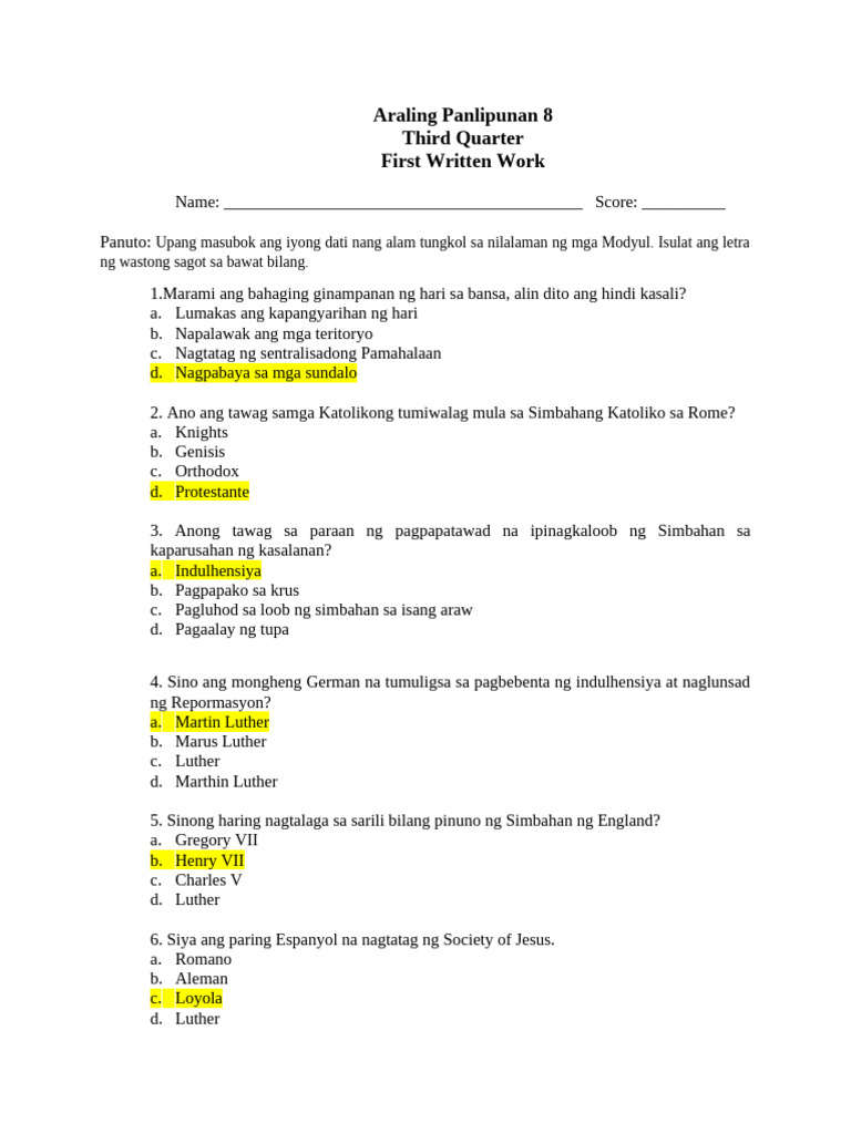 AP8 Q3 First Written Work | PDF