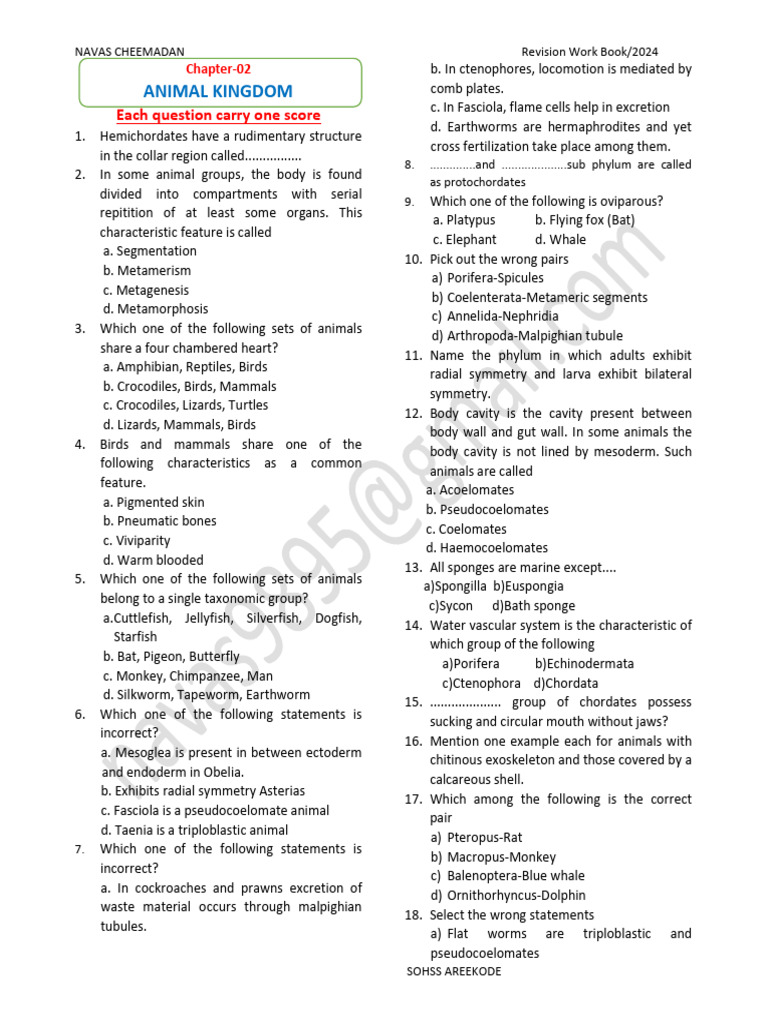 Hsslive XI Zoo Chapter2 | PDF | Invertebrate | Zoology