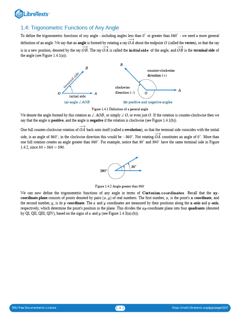 1.04 Trigonometric Functions of Any Angle | PDF | Angle | Geometric ...