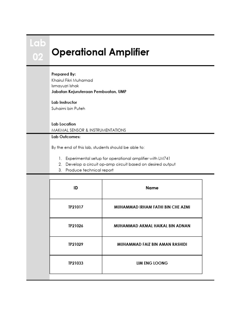 BTI3523 - Lab02 Operational Amplifier | PDF | Operational Amplifier | Amplifier