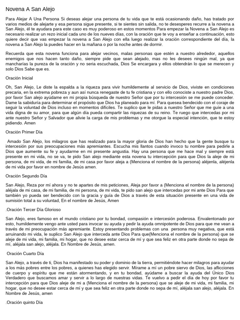 Novena A San Alejo | PDF | Intercesión | Oración