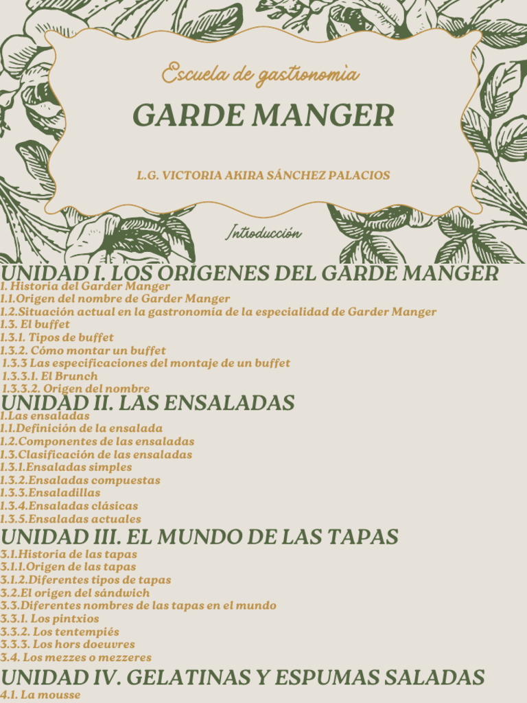 Menú y Técnicas de Garde Manger | PDF | Despensa | Preparación de ...