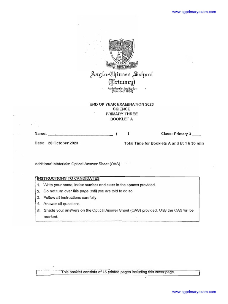Primary 3 Science Exam Paper 2023 | PDF