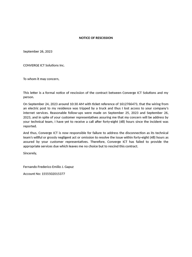 NOTICE OF RESCISSION | PDF