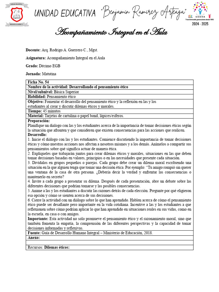 Deber 01 10mo Aia Segundo Trimestre | PDF | Pensamiento