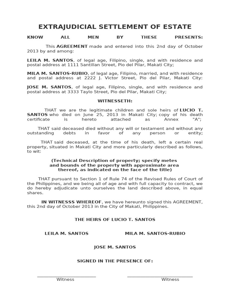 Extrajudicial Settlement of Estate | PDF | Justice | Crime & Violence