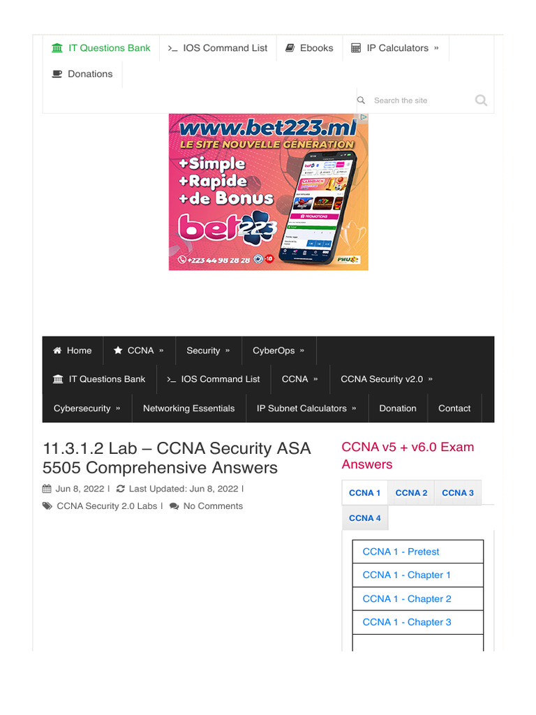 11.3.1.2 Lab - CCNA Security ASA 5505 Comprehensive Answers | PDF | Virtual Private Network ...