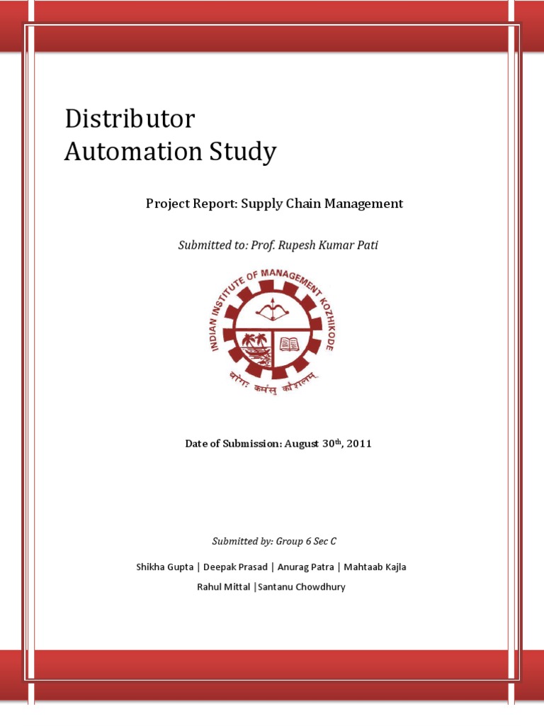 Supply Chain Management Project Report Distributor Automation Study at ...