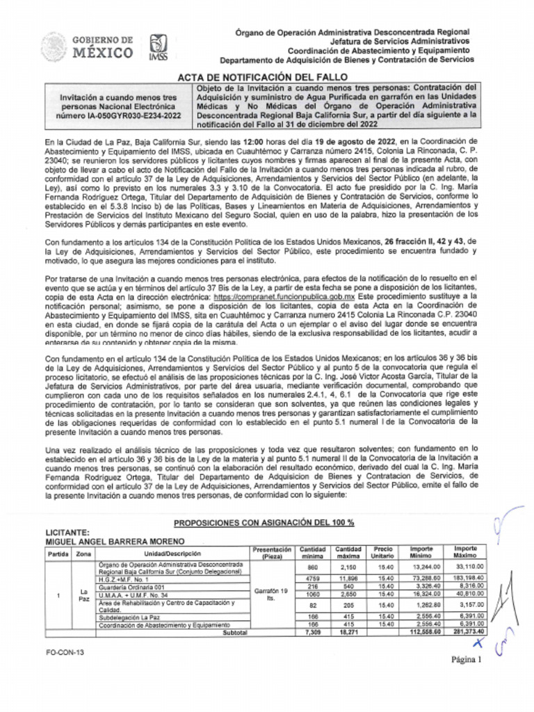 E234-2022 Acta de Notificacion de Fallo | PDF