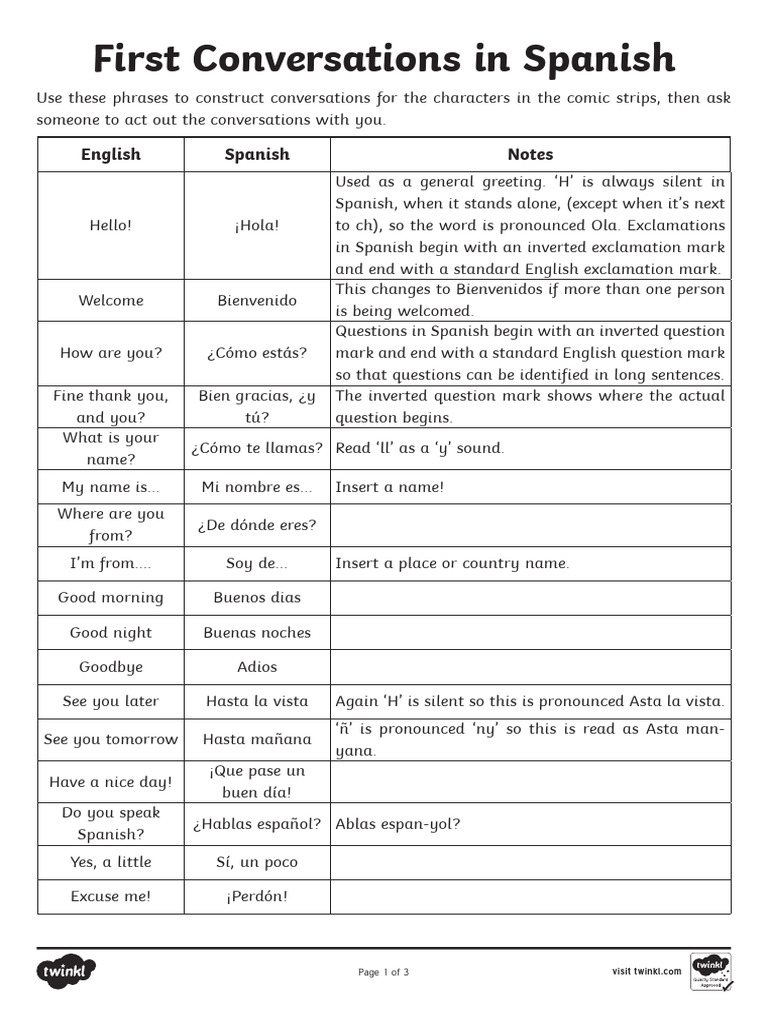 t2 L 105 First Conversations in Spanish Comic Strips - Ver - 6 | PDF ...