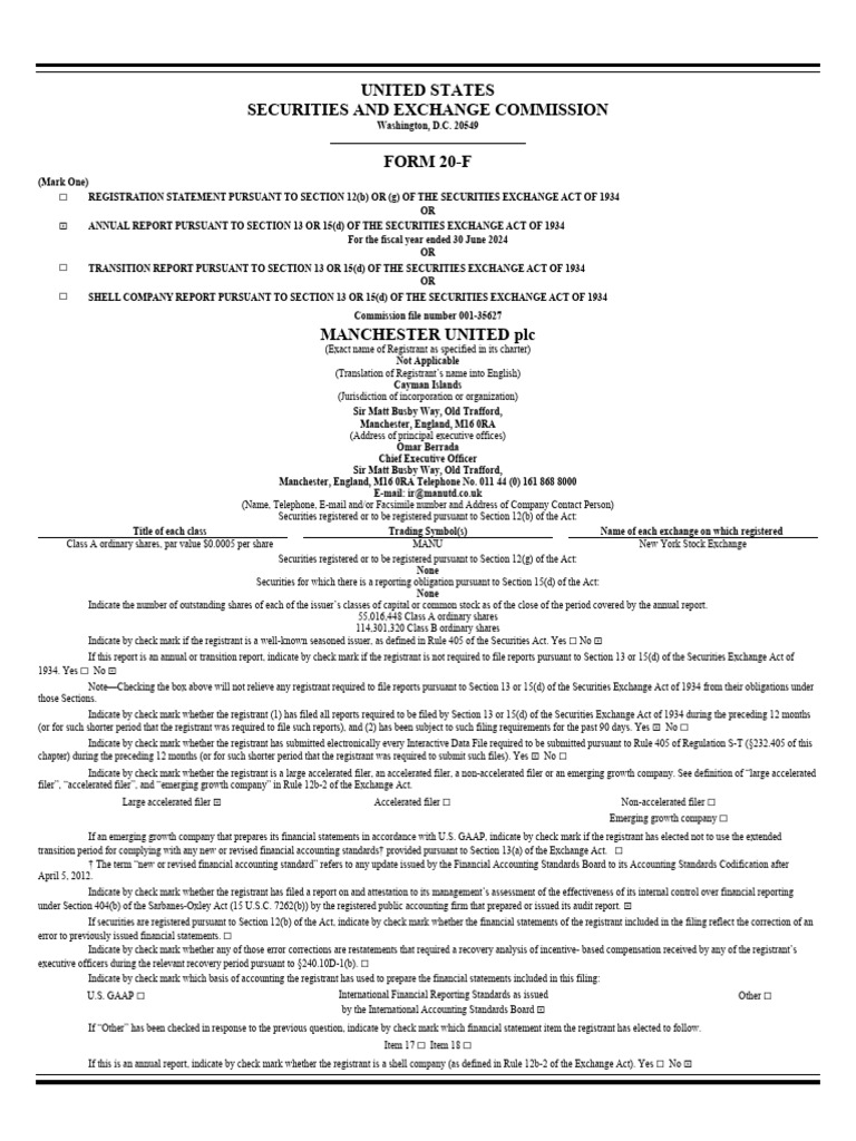 manchester-united-form-20f (1) | PDF | Deferred Tax | Survey Methodology