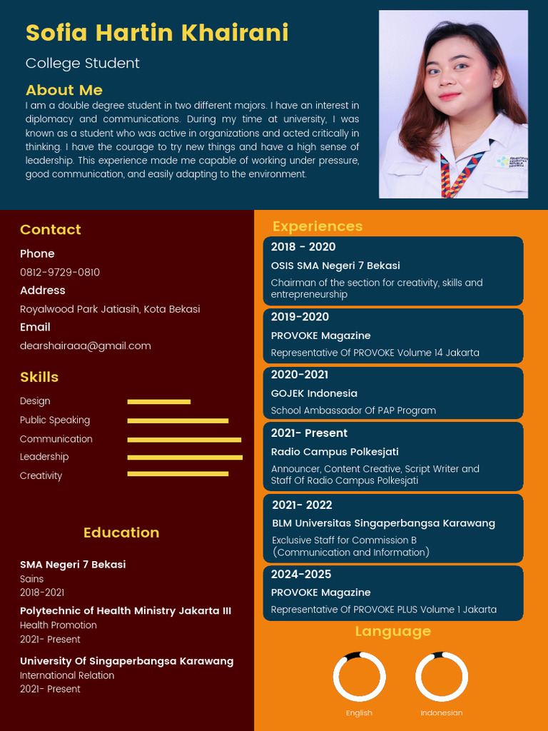 Sofia Hartin Khairani: Student Profile | PDF | Communication | Human Communication