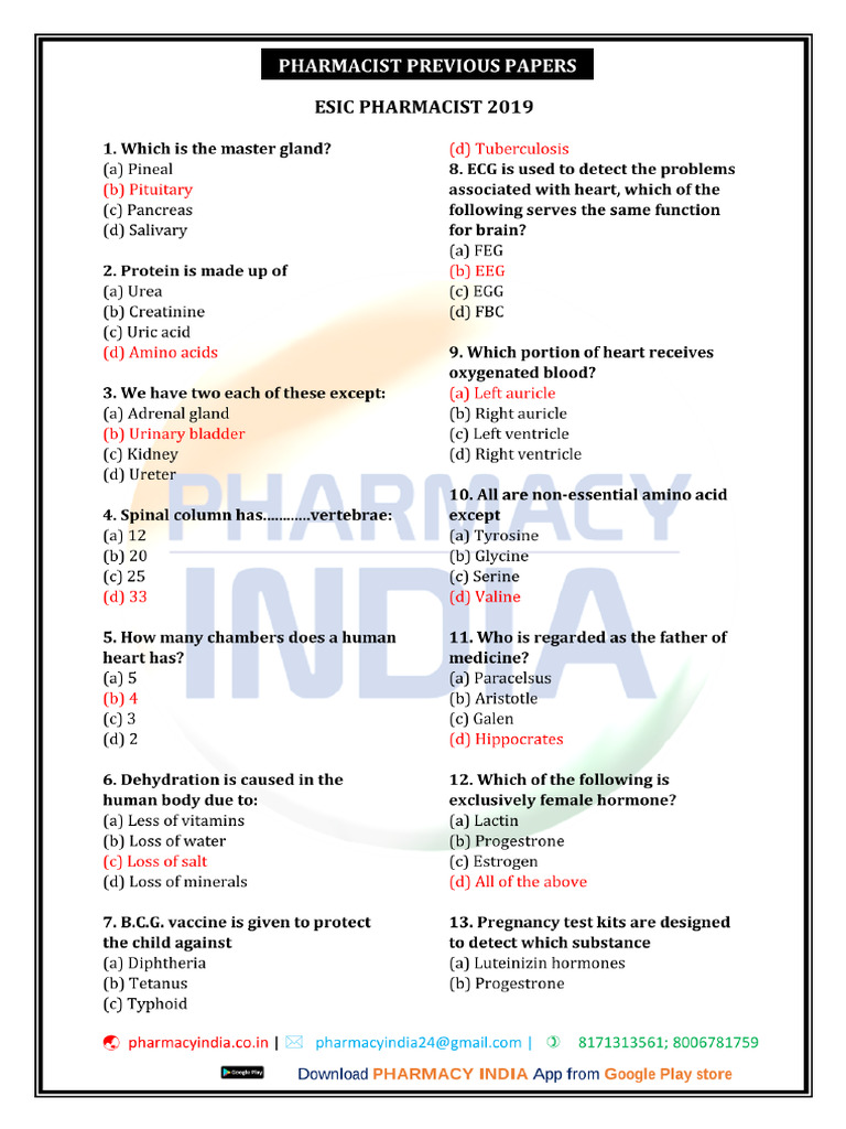 Esic Pharmacist | PDF