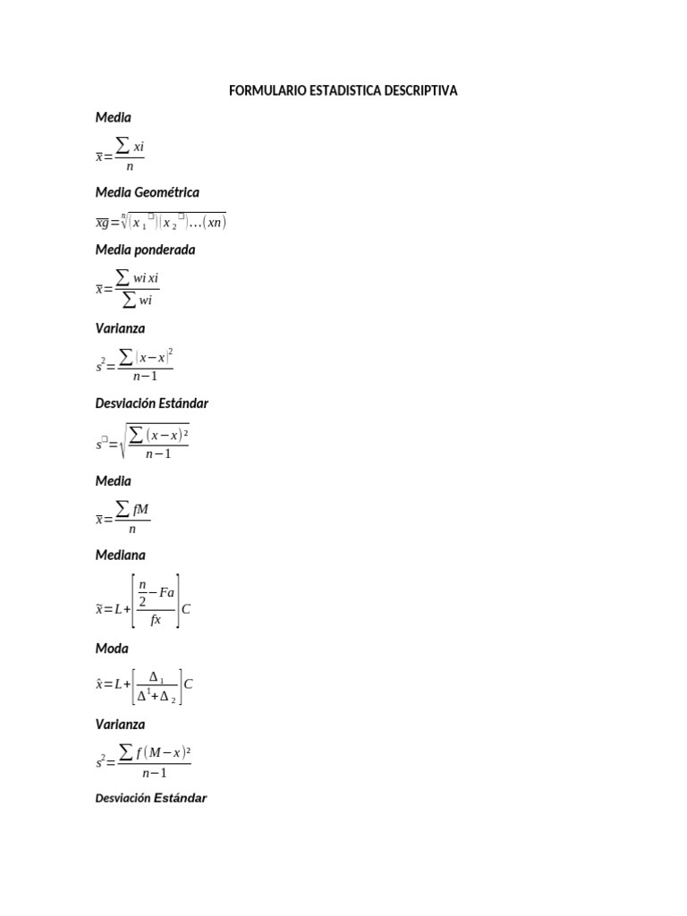 FORMULARIO ESTADISTICA DESCRIPTIVA (1) | PDF