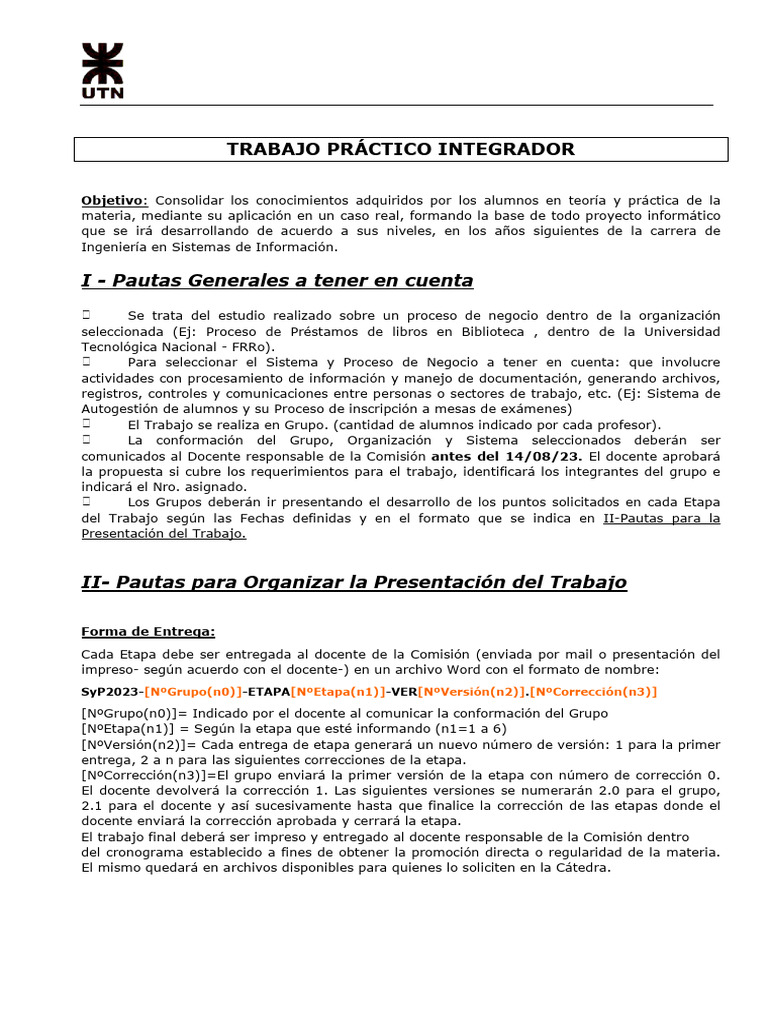 SyP - Trabajo Practico Integrador 2023 - 230822 - 153942 | PDF | Procesos de negocio | Archivo ...