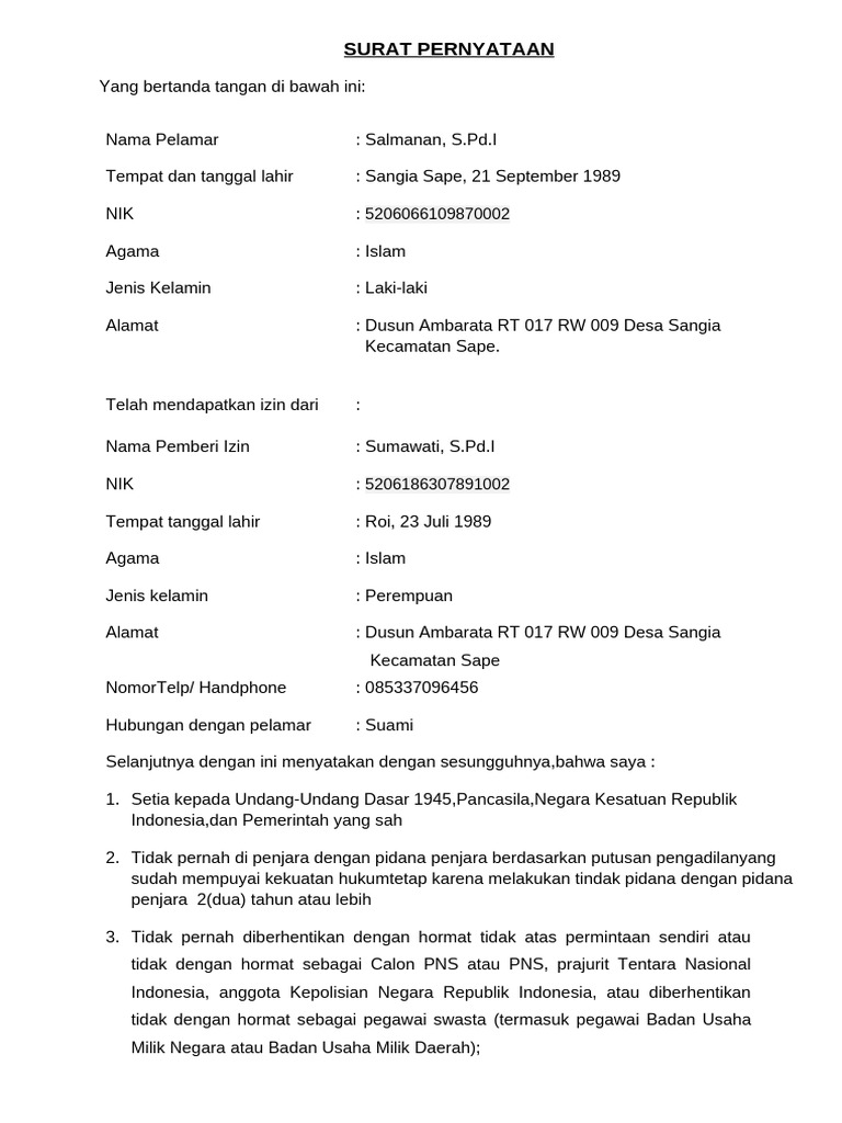 S.Lamaran&S.Pernyataan Salmanan | PDF