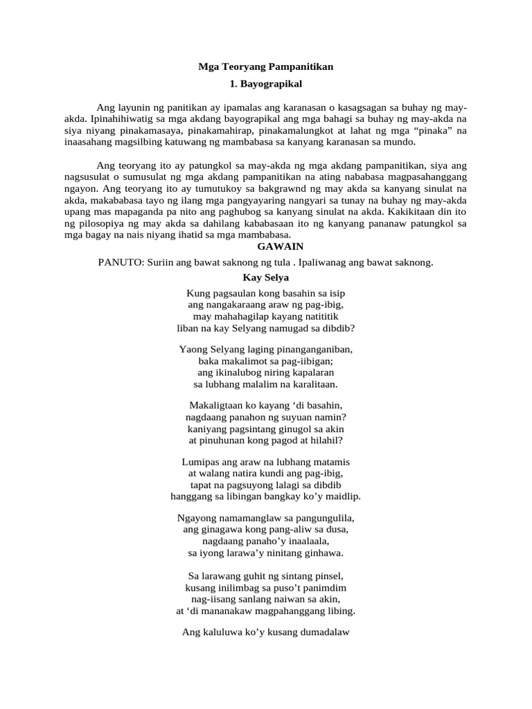 Mga Teoryang Pampanitikan | PDF