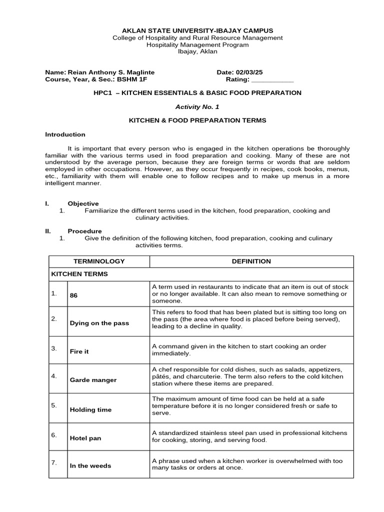 Kitchen & Food Prep Terms Guide | PDF | Cooking | Baking